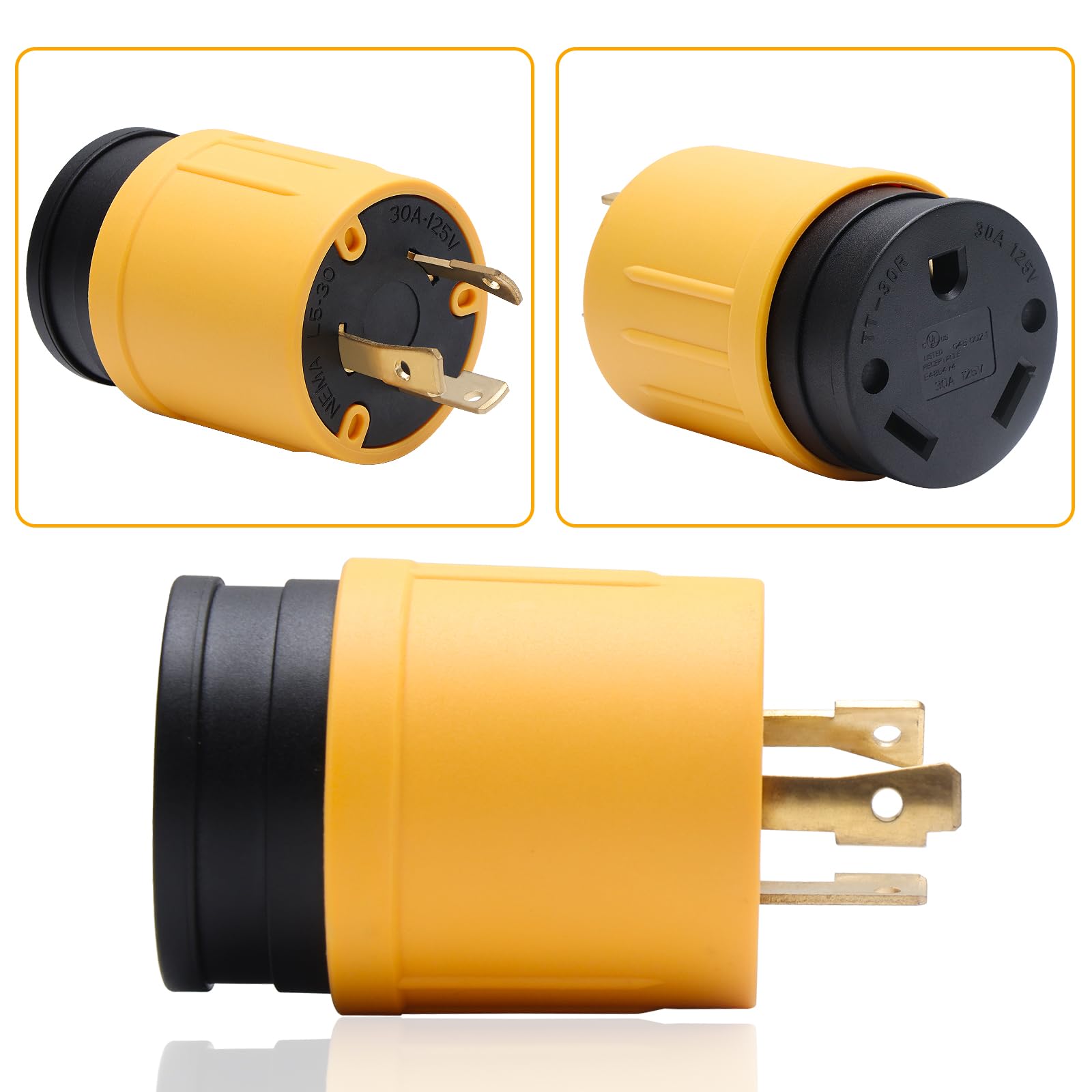 STARELO 30 Amp 3Prong RV Generator Adapter,NEMA L5-30P Twist Lock Male Generator Plug to TT-30R Female RV Outlet.(Yellow)