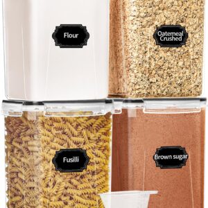 Skroam 4PCS Airtight Food Storage Containers with Lids 5.2L/176oz, Flour Storage Container for Kitchen Pantry Organizers and Storage, Storage Containers for Pantry, Measuring Cup & 20 Labels