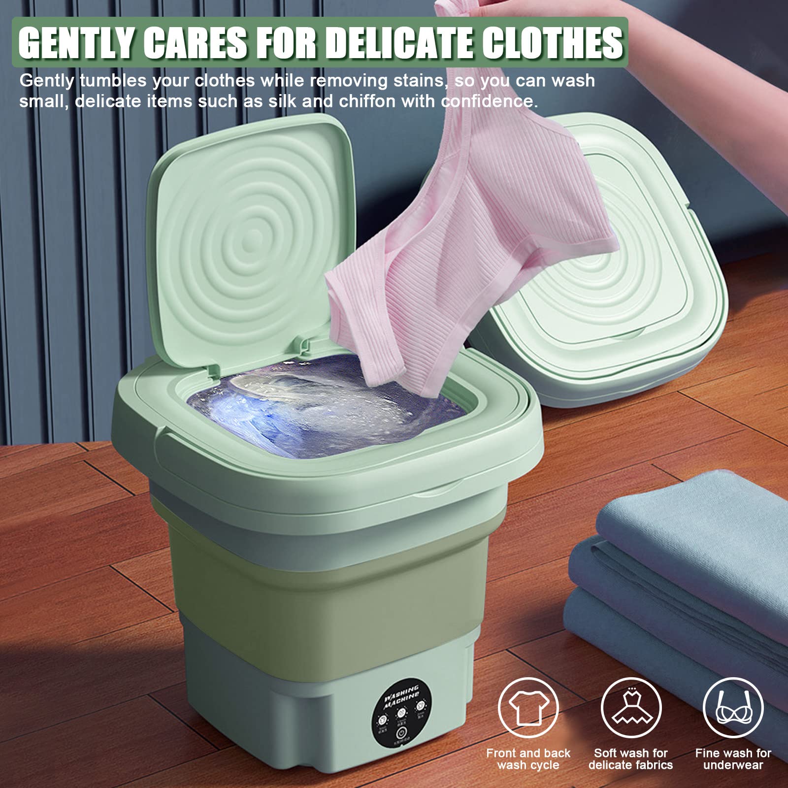 Mini Washing Machine, Foldable Washing Machine, 8L Large Capacity Portable Washing Machine, 3 Modes Deep Cleaning Half Automatic Washt Laundry Machine, Suitable for Washing Small Pieces of Clothing