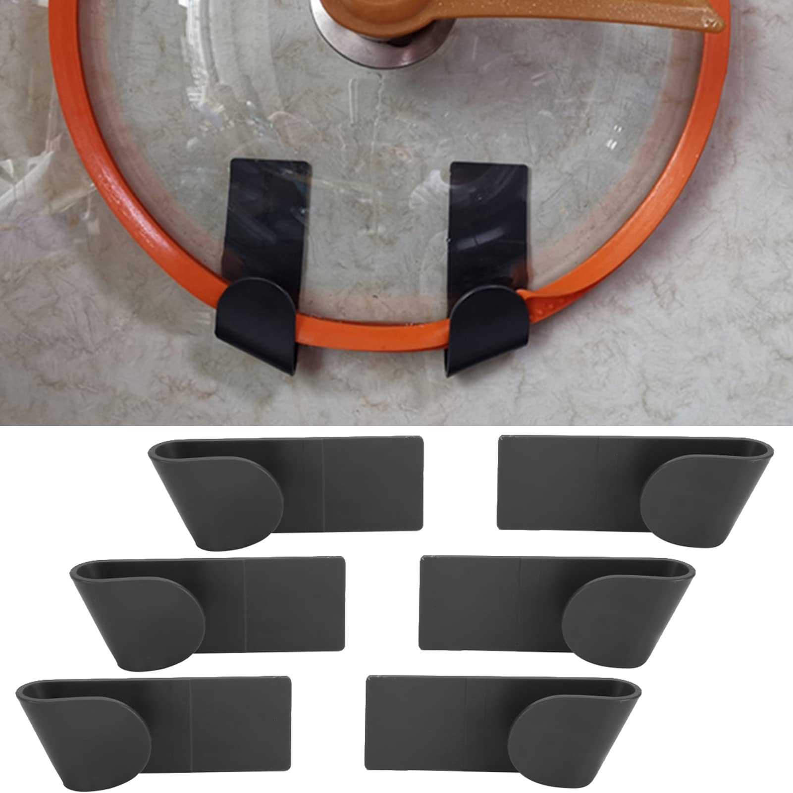 6Pcs Pot Lid Organizer for Cabient, ABS Punch Free Pot and Pan Lid Storage Rack, Wall Mounted Pot Lid Holder, Pot Lid Holder Kitchen Hacks, Household Pot Lid Hanger for Home Kitchen