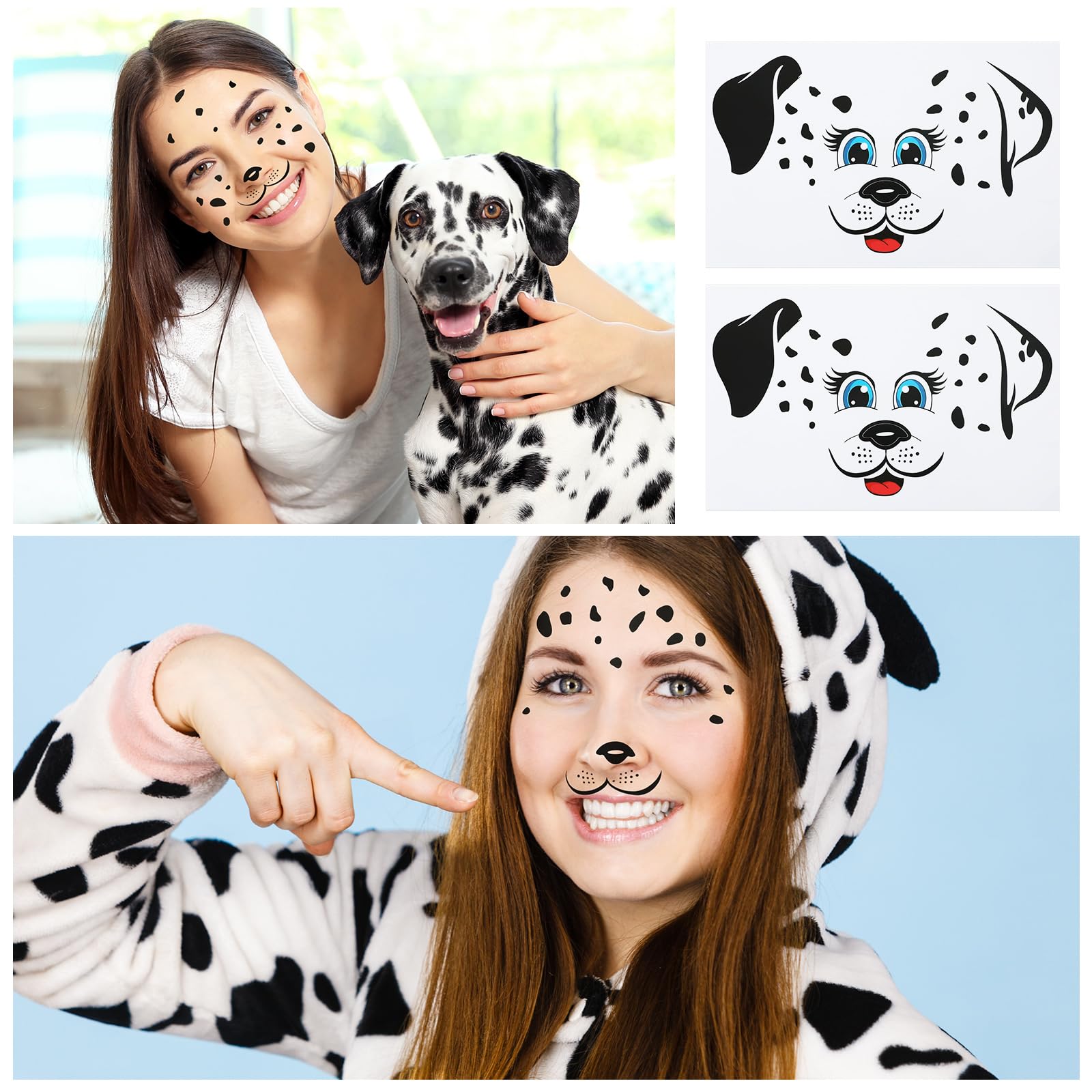 Seajan 24 Sheets Dalmatians Stickers for Kids 9.8 x 6.3 Inch 100 Days Face Decorating Sticker Dog Decals Dalmatian Stickers Gift for Adults Costume Makeup Parties Celebrations Face Decoration