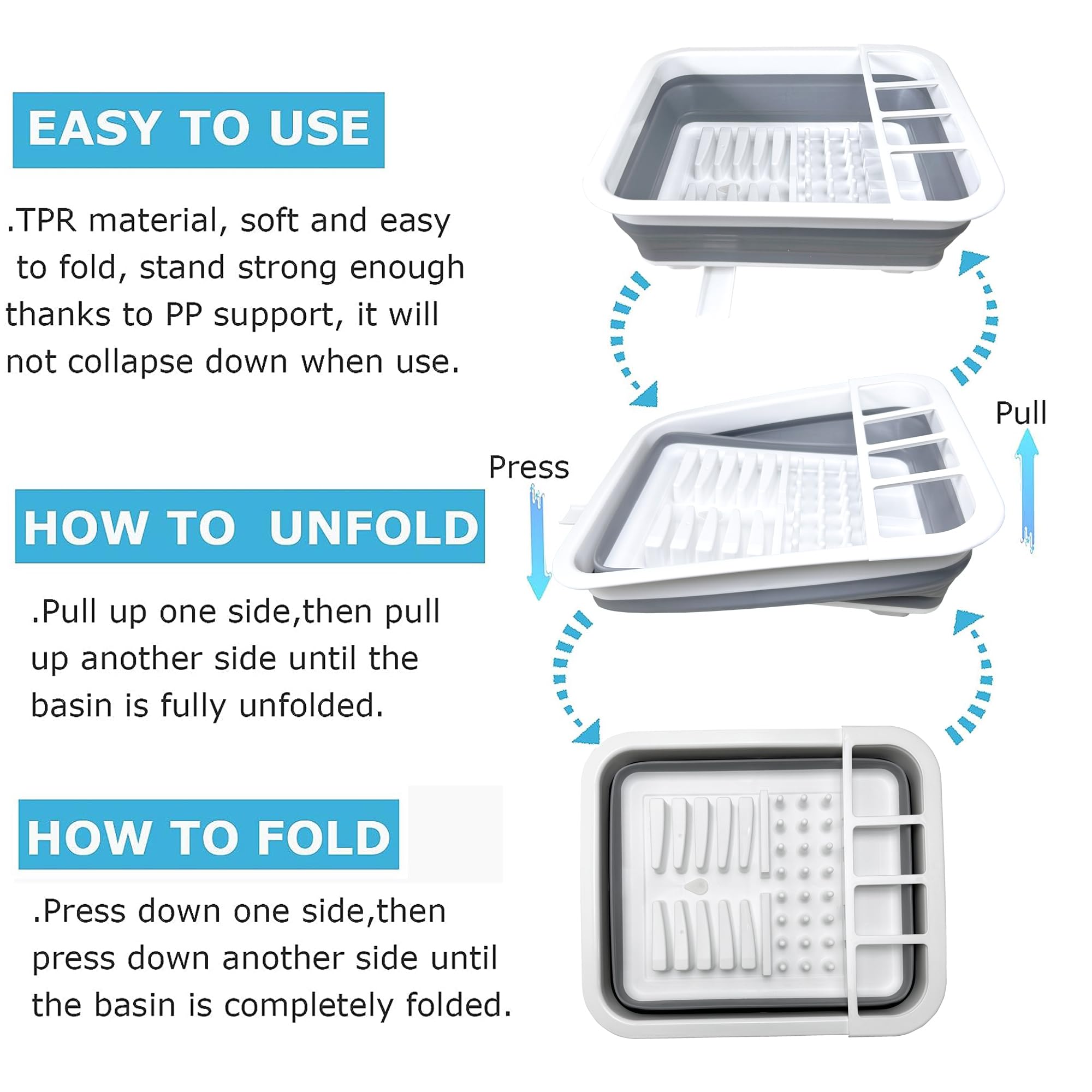 MontNorth Collapsible Dish Drainer with Drain Plug and Swivel Spout, Space-Saving, Portable Dish Rack for Kitchens, RVs, Campers and Travel Trailers