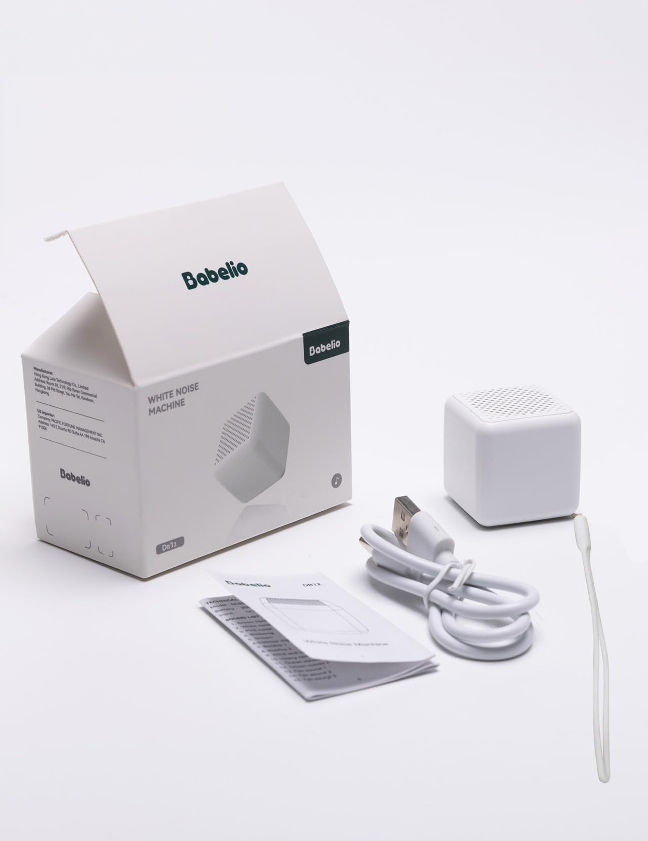 White Noise Machine Babelio Cube Pocket Mini Sound Machine for Adults Kids Baby | 9 Non-looping Sounds, Timer | Easy to Pocket and Travel, with Lanyard, 1.38" x 1.38" x 1.38" - White