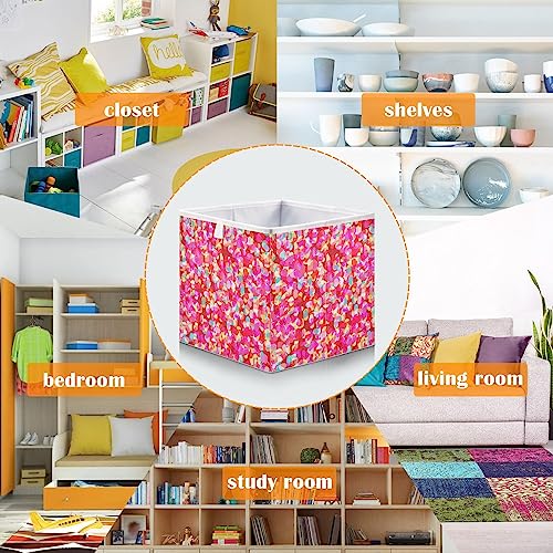 Kigai Abstract Red Confetti Cube Storage Bin 11x11x11 In, Large Organizer Collapsible Storage Basket for Shelves, Closet, Storage Room