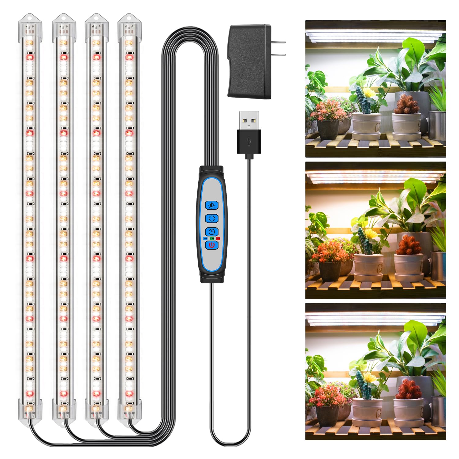 Kullsinss Grow Lights for Indoor Plants, 16" Full Spectrum Plant Grow Light Strip with Upgrade Timer 6/12/16 Hrs, 3 Spectrum Modes, 240 LEDs Sunlike Growing Lamp for Seedlings Hydroponics Succulent