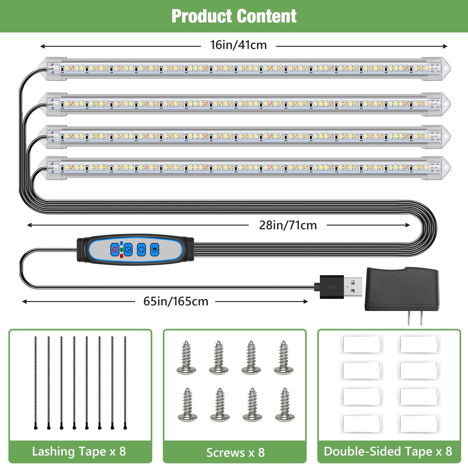 Kullsinss Grow Lights for Indoor Plants, 16" Full Spectrum Plant Grow Light Strip with Upgrade Timer 6/12/16 Hrs, 3 Spectrum Modes, 240 LEDs Sunlike Growing Lamp for Seedlings Hydroponics Succulent