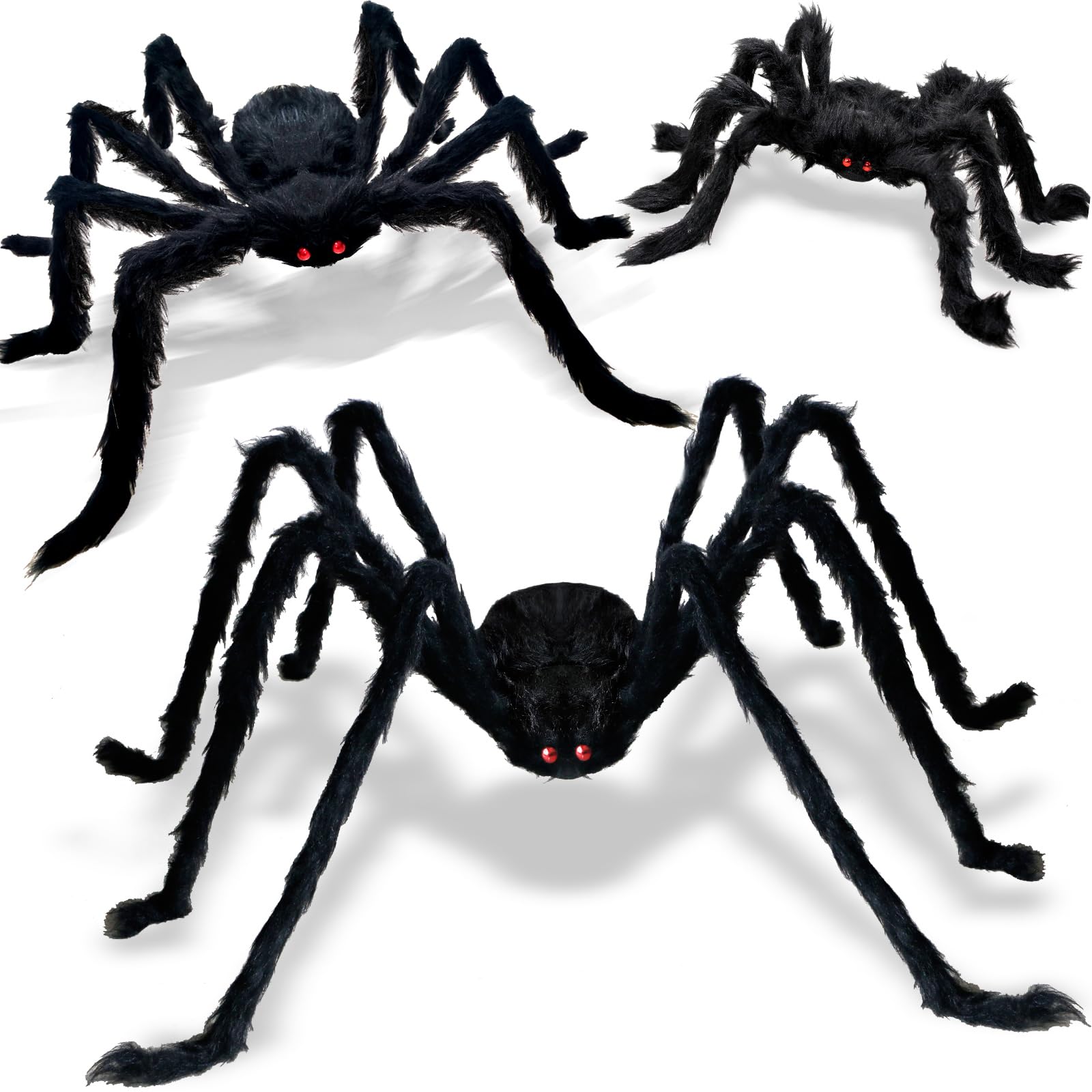 Large Halloween Spiders for Outside, Big Spider Halloween Decorations Realistic Scary Hairy Spiders Halloween Decorations Outdoor (59", 49", 35")