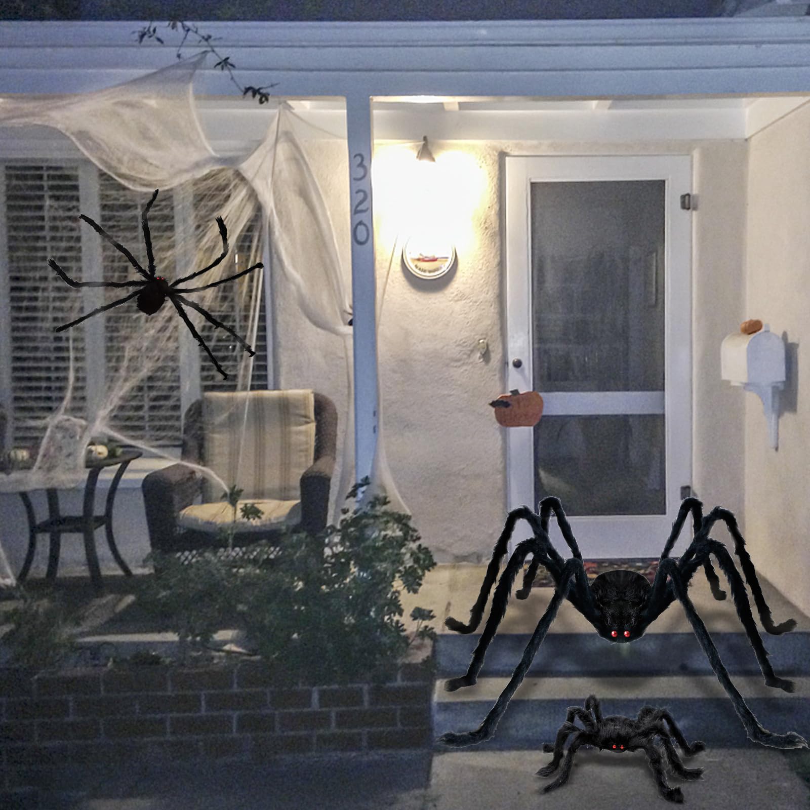 Large Halloween Spiders for Outside, Big Spider Halloween Decorations Realistic Scary Hairy Spiders Halloween Decorations Outdoor (59", 49", 35")