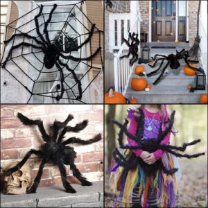 Large Halloween Spiders for Outside, Big Spider Halloween Decorations Realistic Scary Hairy Spiders Halloween Decorations Outdoor (59", 49", 35")