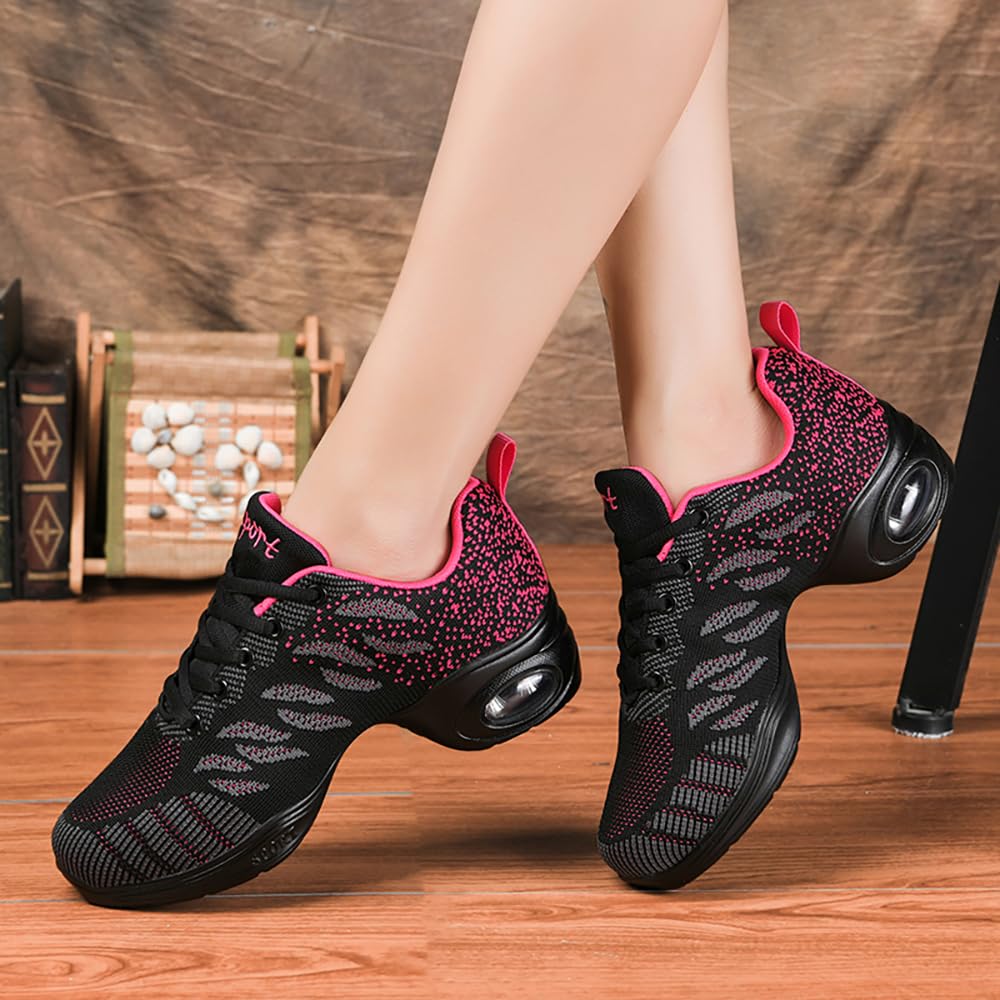 ailishabroy Women's Jazz Shoes Lace-up Sneakers Dance Shoes Modern Dance Species Fly Weaving Dance Sports Shoes High Elastic Bottom Cushion