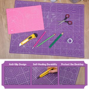 Fulmoon 2 Pcs Self Healing Cutting Mat 18 x 24'' and 9 x 12'' Non Slip Rotary Cutting Mat or Sewing Hobby Mat Quilting Mat PVC Double Sided 5 Ply Craft for Fabric Scrapbooking Project