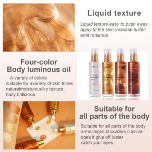 Shimmer Body Oil,Face and Body Liquid Luminizer Waterproof Moisturizing,Light Shimmer Glow Illuminator,Highlighter Makeup Liquid.(2.8 Fl Oz/#02-Gold)