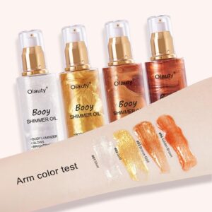 Shimmer Body Oil,Face and Body Liquid Luminizer Waterproof Moisturizing,Light Shimmer Glow Illuminator,Highlighter Makeup Liquid.(2.8 Fl Oz/#02-Gold)