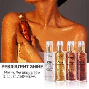 Shimmer Body Oil,Face and Body Liquid Luminizer Waterproof Moisturizing,Light Shimmer Glow Illuminator,Highlighter Makeup Liquid.(2.8 Fl Oz/#02-Gold)