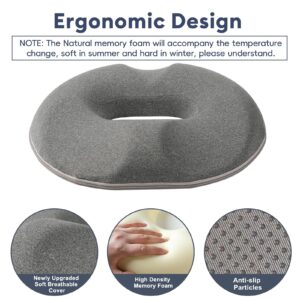 CosyLife 2023 Upgraded Donut Pillow Seat Cushion[ 2 Sets Seat Covers]-Relieve Pain and Pressure for Hip Tailbone & Coccyx, Sciatica | High Density Memory Foam for Office/Home/Travel(Grey)