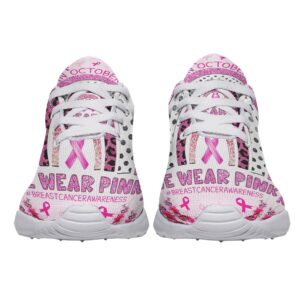 in October We Wear Pink Breast Cancer Awareness Shoes Women Fashion Running Sneakers Breathable Casual Sport Tennis Shoes White Size 8.5