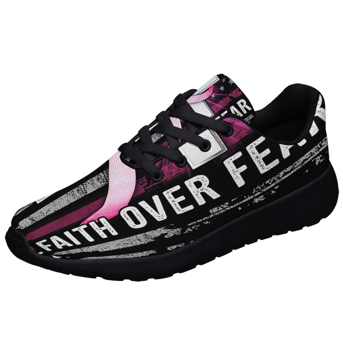 Faith Over Fear Breast Cancer Awareness Shoes Women Fashion Running Sneakers Breathable Casual Sport Tennis Shoes Black Size 11