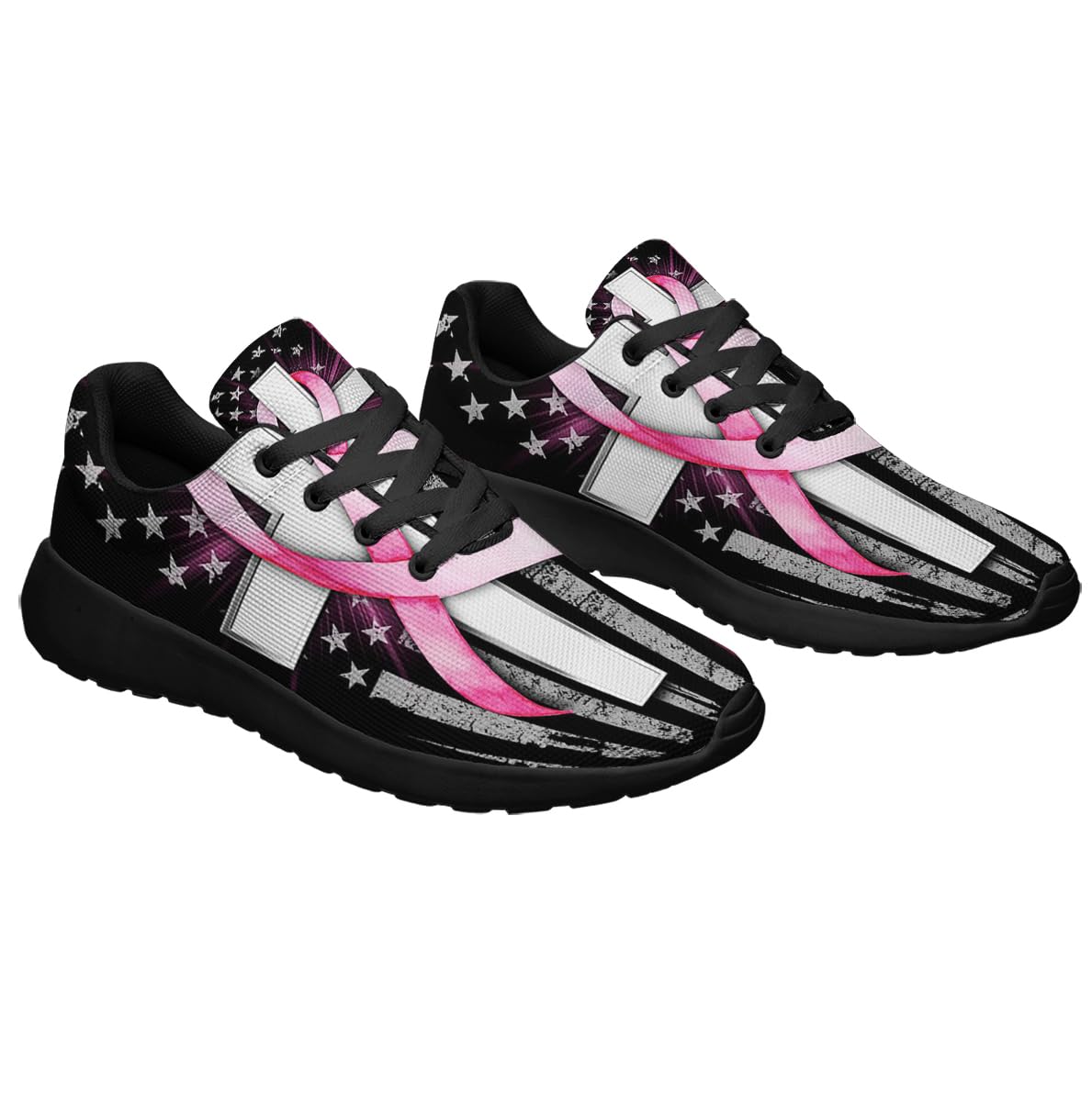 Faith Over Fear Breast Cancer Awareness Shoes Women Fashion Running Sneakers Breathable Casual Sport Tennis Shoes Black Size 11