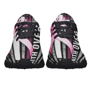 Faith Over Fear Breast Cancer Awareness Shoes Women Fashion Running Sneakers Breathable Casual Sport Tennis Shoes Black Size 11