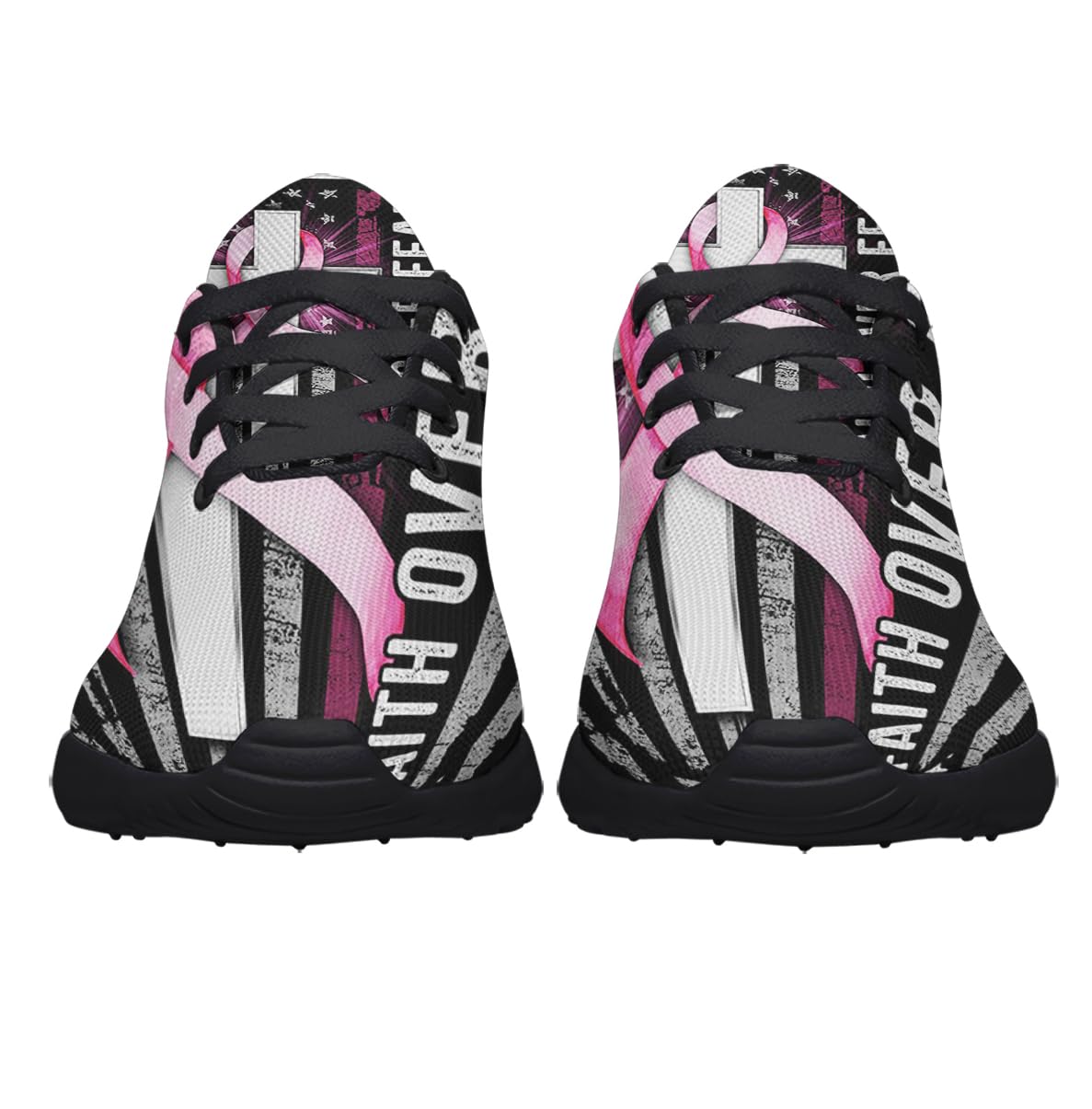 Faith Over Fear Breast Cancer Awareness Shoes Women Fashion Running Sneakers Breathable Casual Sport Tennis Shoes Black Size 11