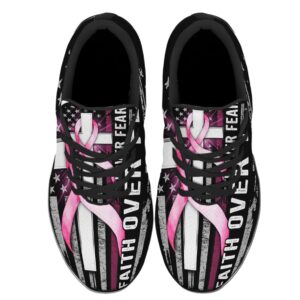 Faith Over Fear Breast Cancer Awareness Shoes Women Fashion Running Sneakers Breathable Casual Sport Tennis Shoes Black Size 11