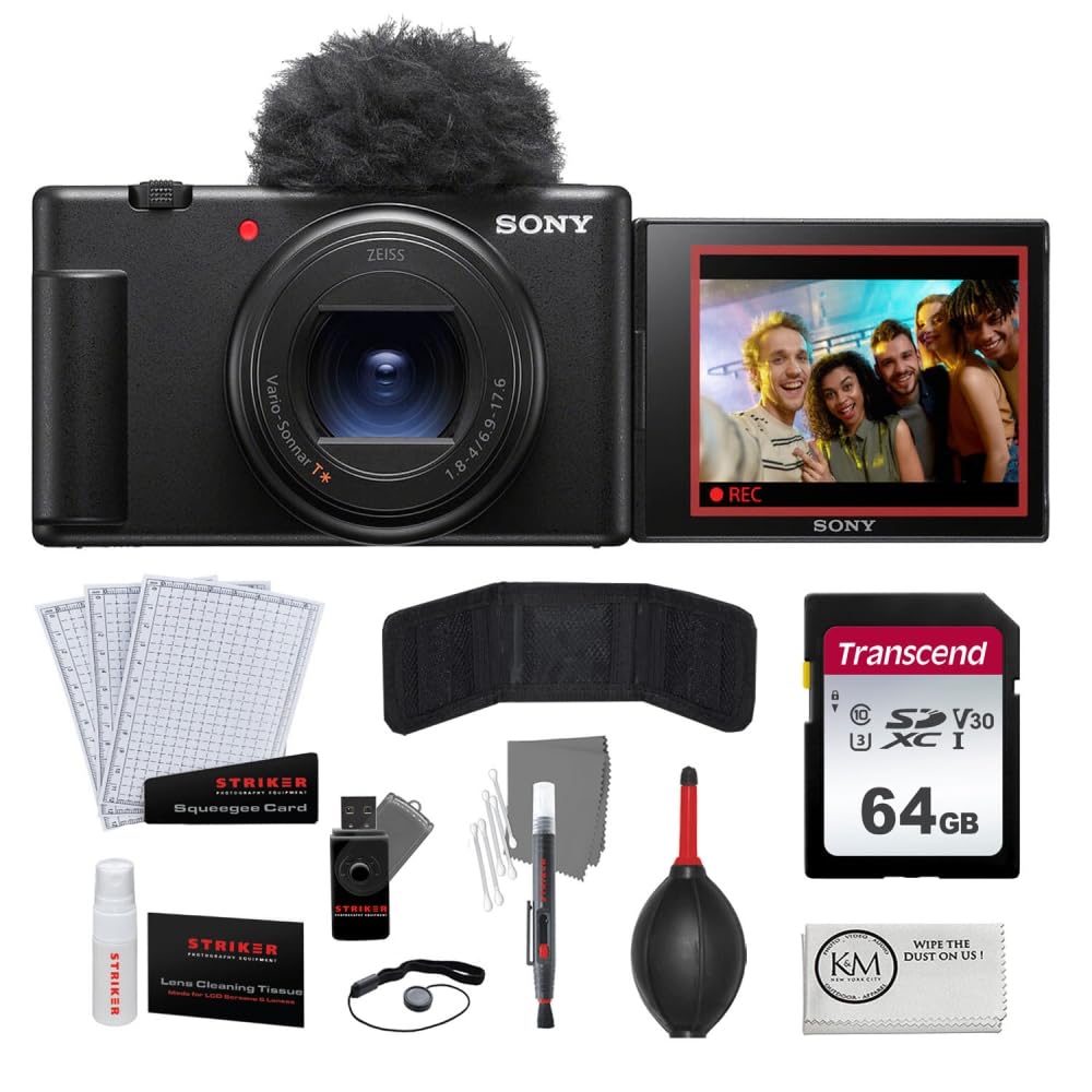 Sony ZV-1 II Digital Camera | Black Bundled with 64GB Memory Card + Microfiber Cleaning Cloth + Photo Starter Kit (11 Pieces) (4 Items)