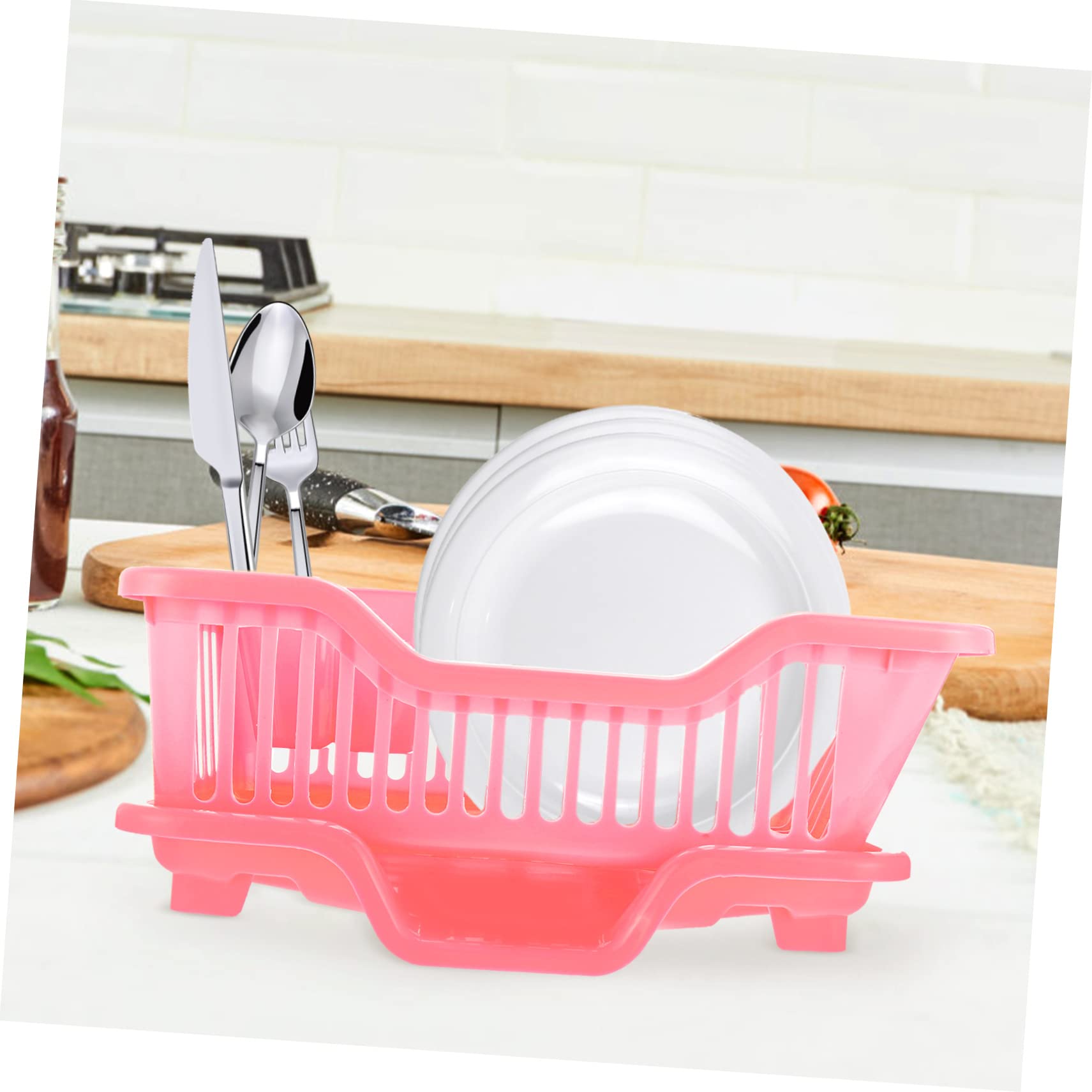 HAKIDZEL 1 Set Kitchen Shelf Dish Drain Sink Sponge Holder Dish Rack Small Dish Drying Rack Plastic Cutlery Stainless Steel Tray Household Draining Rack Dish Plate Basket Storage Basket Abs