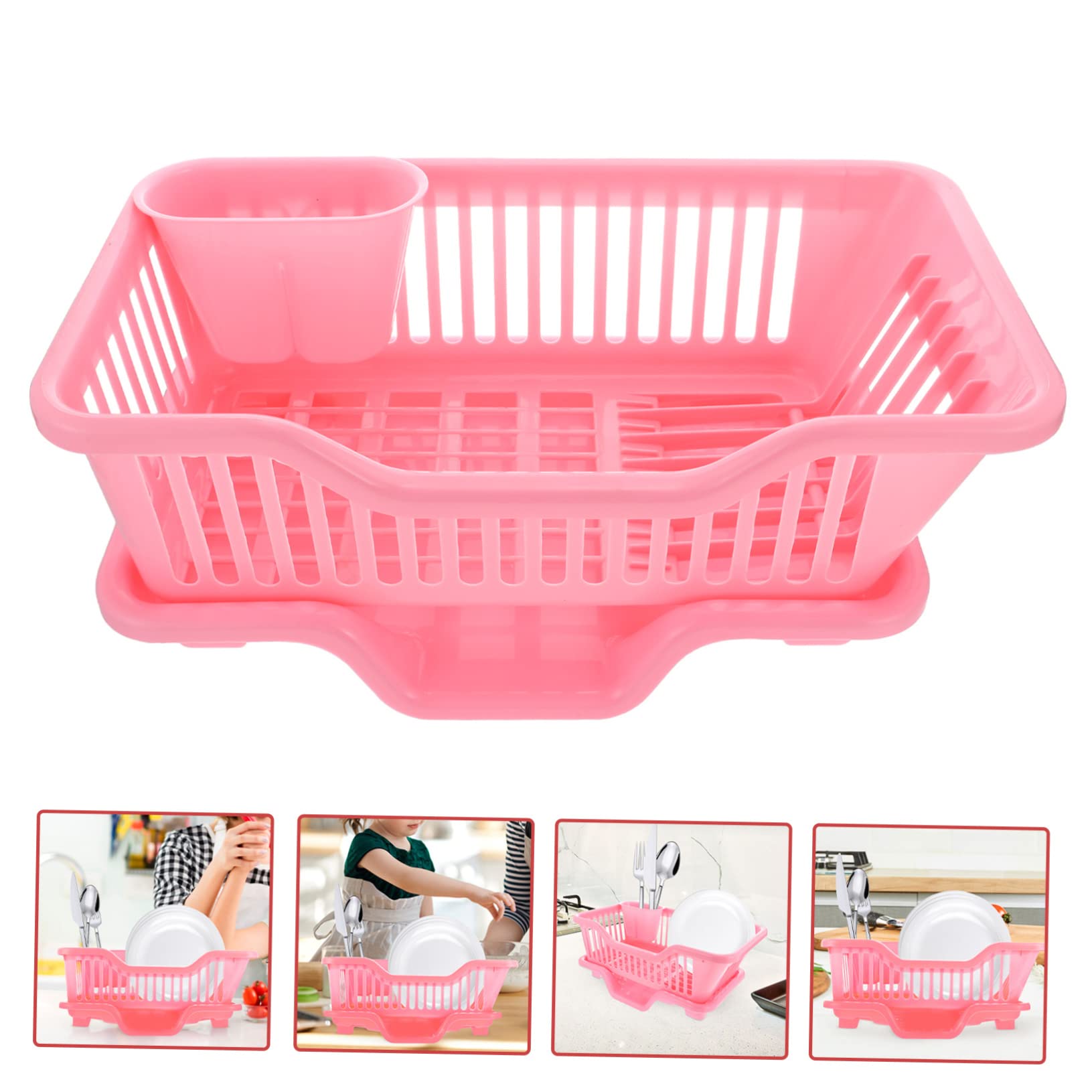 HAKIDZEL 1 Set Kitchen Shelf Dish Drain Sink Sponge Holder Dish Rack Small Dish Drying Rack Plastic Cutlery Stainless Steel Tray Household Draining Rack Dish Plate Basket Storage Basket Abs