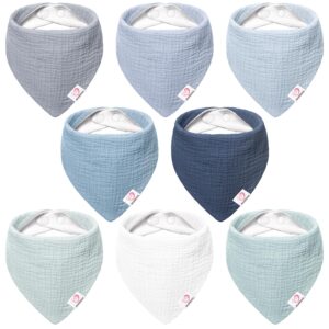 bearmoss muslin baby bibs 8 pack 100% cotton baby bandana drool bibs for unisex baby girls boys drooling and teething (mint iceberg)