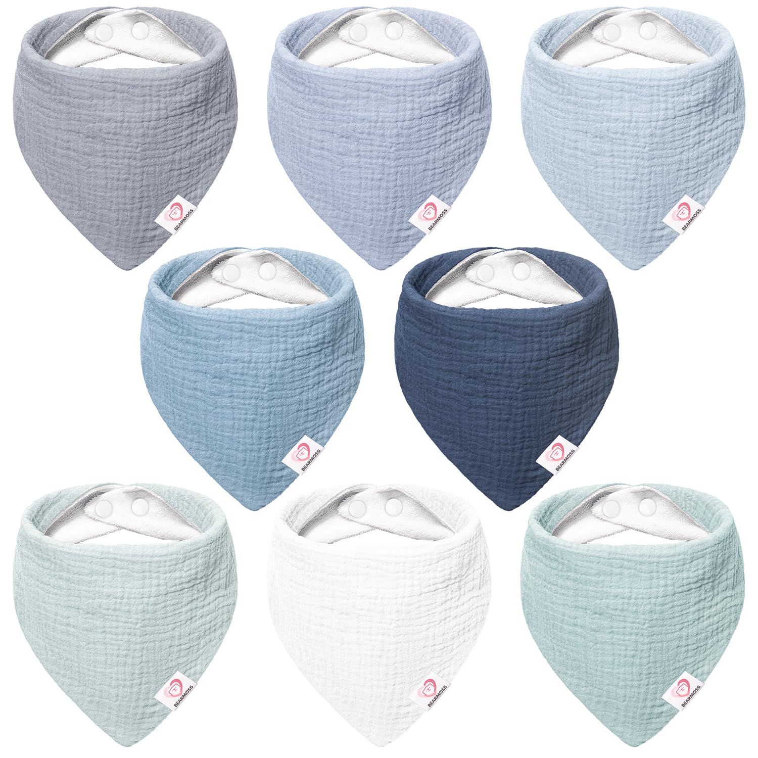 Bearmoss Muslin Baby Bibs 8 Pack 100% Cotton Baby Bandana Drool Bibs for Unisex Baby Girls Boys Drooling and Teething (Mint Iceberg)