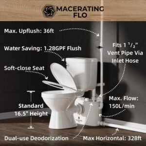 750W Macerating Toilet System with 4-Inlet, Durable Pump, Extension Pipe - Easy Install, Space Saving