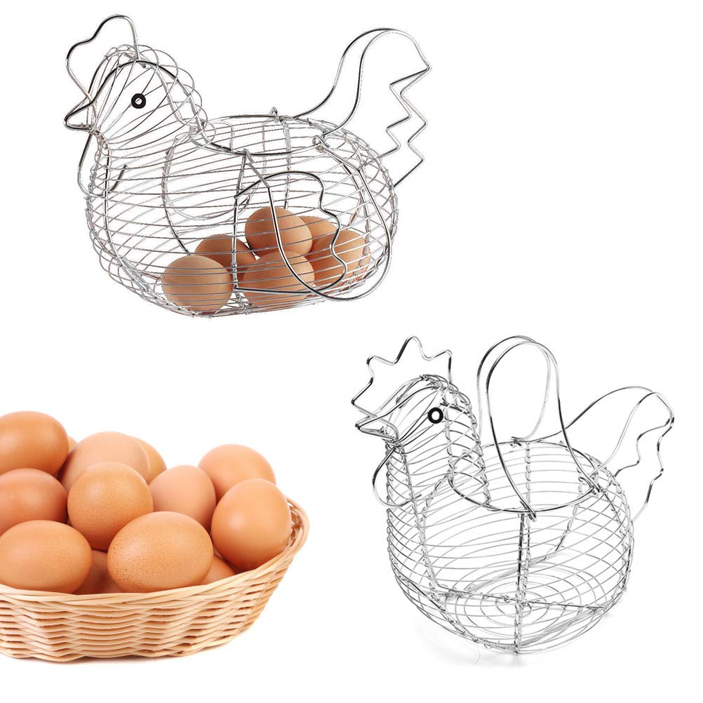 Chicken Shaped Egg Basket, Fruit Storage Wire Basket Rustic Decor Chicken Basket Egg Holder for Home Kitchen Fruit Storage (As Shown)