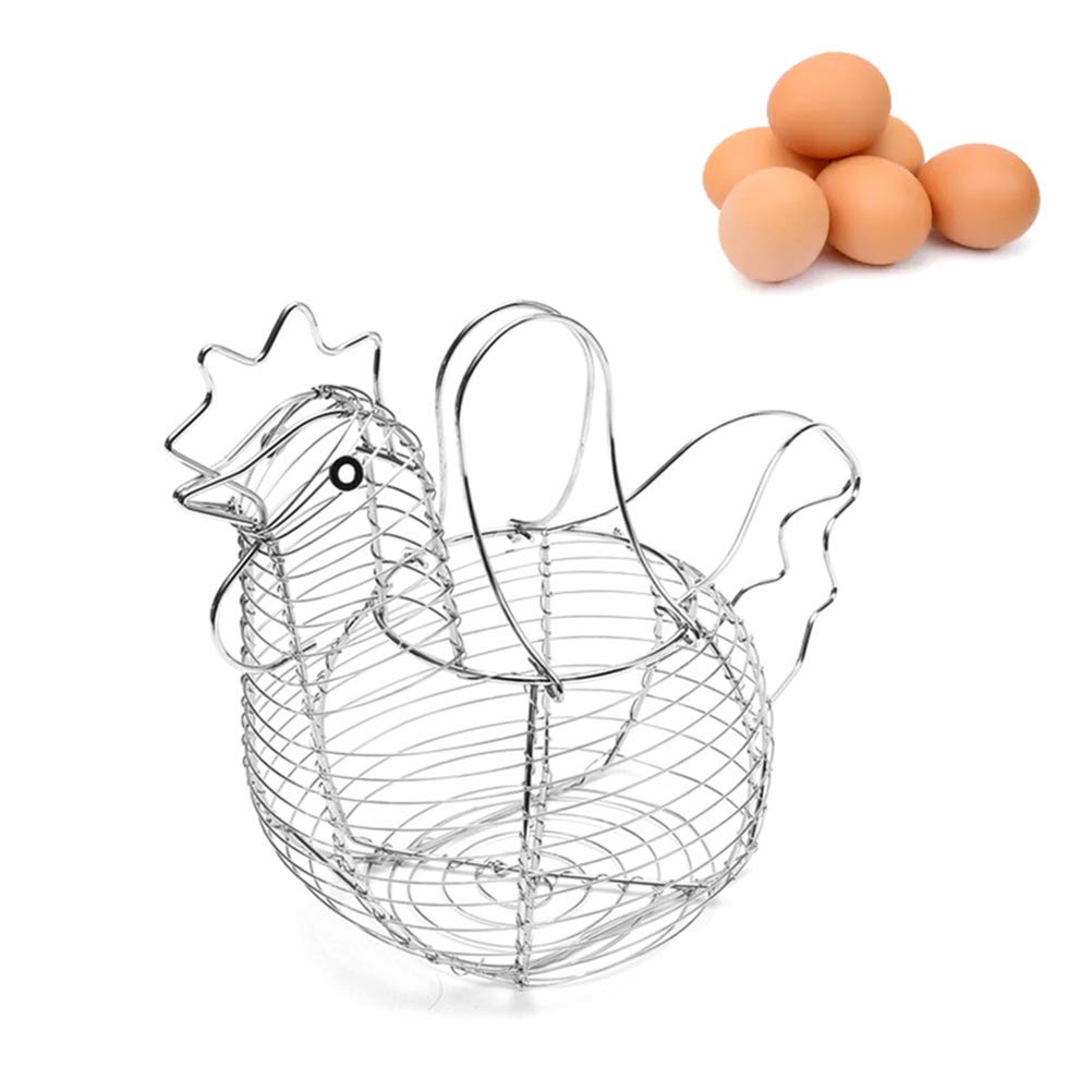 Chicken Shaped Egg Basket, Fruit Storage Wire Basket Rustic Decor Chicken Basket Egg Holder for Home Kitchen Fruit Storage (As Shown)