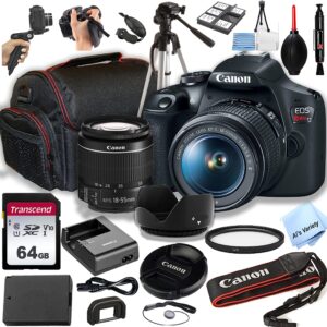 canon eos rebel t7 dslr camera w/ef-s 18-55mm f/3.5-5.6 zoom lens + 64gb memory card, case, hood, tripod, grip-pod, filter, professional photo bundle(24pc)