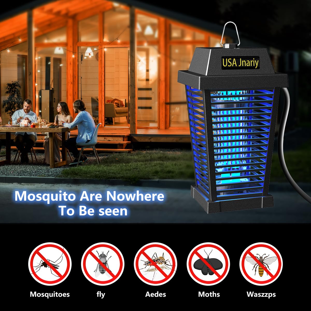 USA Jnariy Bug Zapper Outdoor Indoor, 4200V High Power Electric Mosquito Zapper, Fly Zappers, Mosquito Killer,3 Prong Plug, 5ft Power Cord Fly Insect Killer Trap Lantern