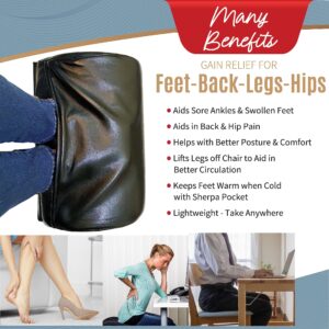 Under the Desk Foot Rest for Office, Work, Gaming, Car - Premium Memory Foam w PU Leather, Leg Pillow for Hip-Back Pain Relief - Adjustable Footrest, Ottoman Foot Stool w Cozy Foot Pocket. Easy CLEAN!