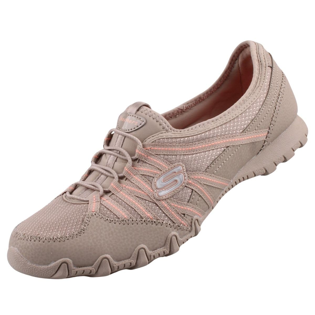 Skechers Women's Bikers LITE RELIVE, Taupe Mesh Duraleather Coral Trim, 7