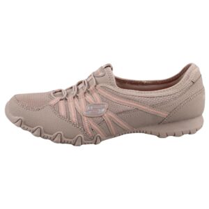 Skechers Women's Bikers LITE RELIVE, Taupe Mesh Duraleather Coral Trim, 7