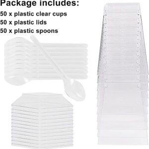 BEGA HOME Dessert Cups - 5oz 50 Cups, 50 Lids and 50 Spoons - Great for Parfaits, Pudding, Yogurt, & Mini Treats - Small Clear Plastic Cups, Yogurt Parfait Cups with Lids & Spoons