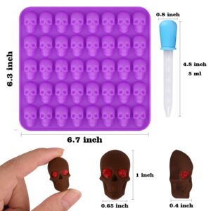 HUAKENER Gummy Skull Molds, 2 Pack Skull Candy Molds with 2 Droppers, Skull Silicone Molds for Chocolate, Candy, Jelly, Dog Treats, Ice Cube, Resin Casting