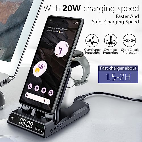 SwanScout 3 in 1 Charging Station for Google Pixel Watch 1, SwanScout 701G, 25W Fast Type-C Wired Charger Stand for Google Pixel 8 Pro/8a/8/Fold/7a/7/7 Pro/6/6 Pro/6a/5/5a/4a, Pixel Buds Pro/A-Series