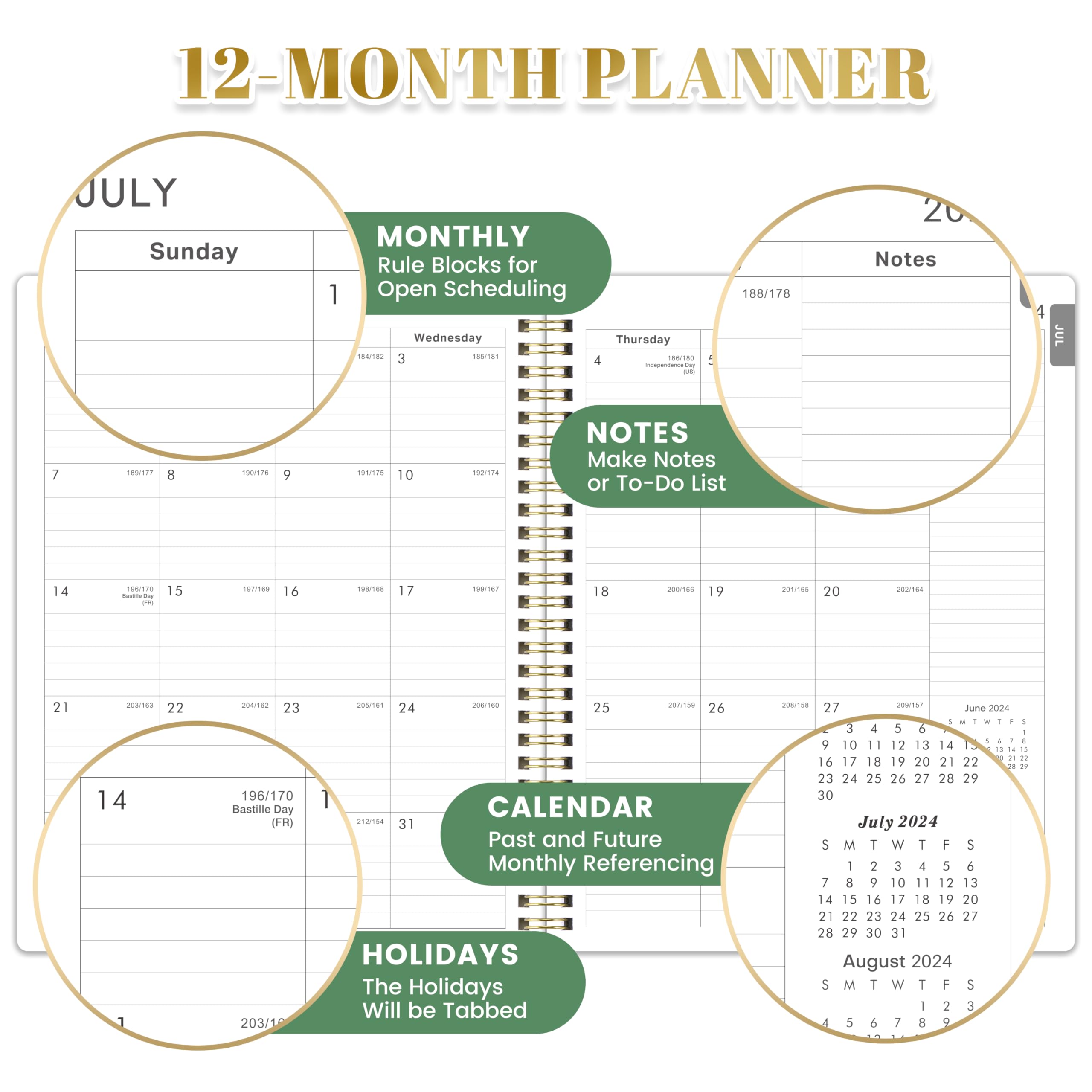 2024-2025 Planner - Planner 2024-2025 from July 2024 - June 2025, 8" x 10", Weekly and Monthly Planner 2024-2025 with Marked Tabs, Flexible Cover + Thick Paper + Twin-Wire Binding - Pink