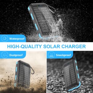 Annero Solar Charger, 38800mAh Power Bank, 15W Fast Charging Portable Phone Charger Waterproof External Battery Packs with Dual LED Flashlights, Compass for Outdoor Camping Travel