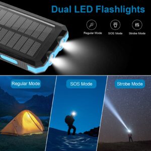 Annero Solar Charger, 38800mAh Power Bank, 15W Fast Charging Portable Phone Charger Waterproof External Battery Packs with Dual LED Flashlights, Compass for Outdoor Camping Travel