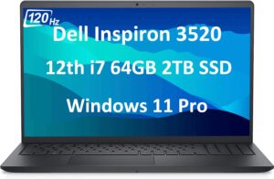 dell inspiron 15 15.6" business laptop (fhd 120hz wva anti-glare, intel 10-core i7-1255u, 64gb ram, 2tb ssd), numeric keypad, narrow-bezel, 2024 inspiron 3000 3520, webcam, wi-fi 6, win 11 pro, black