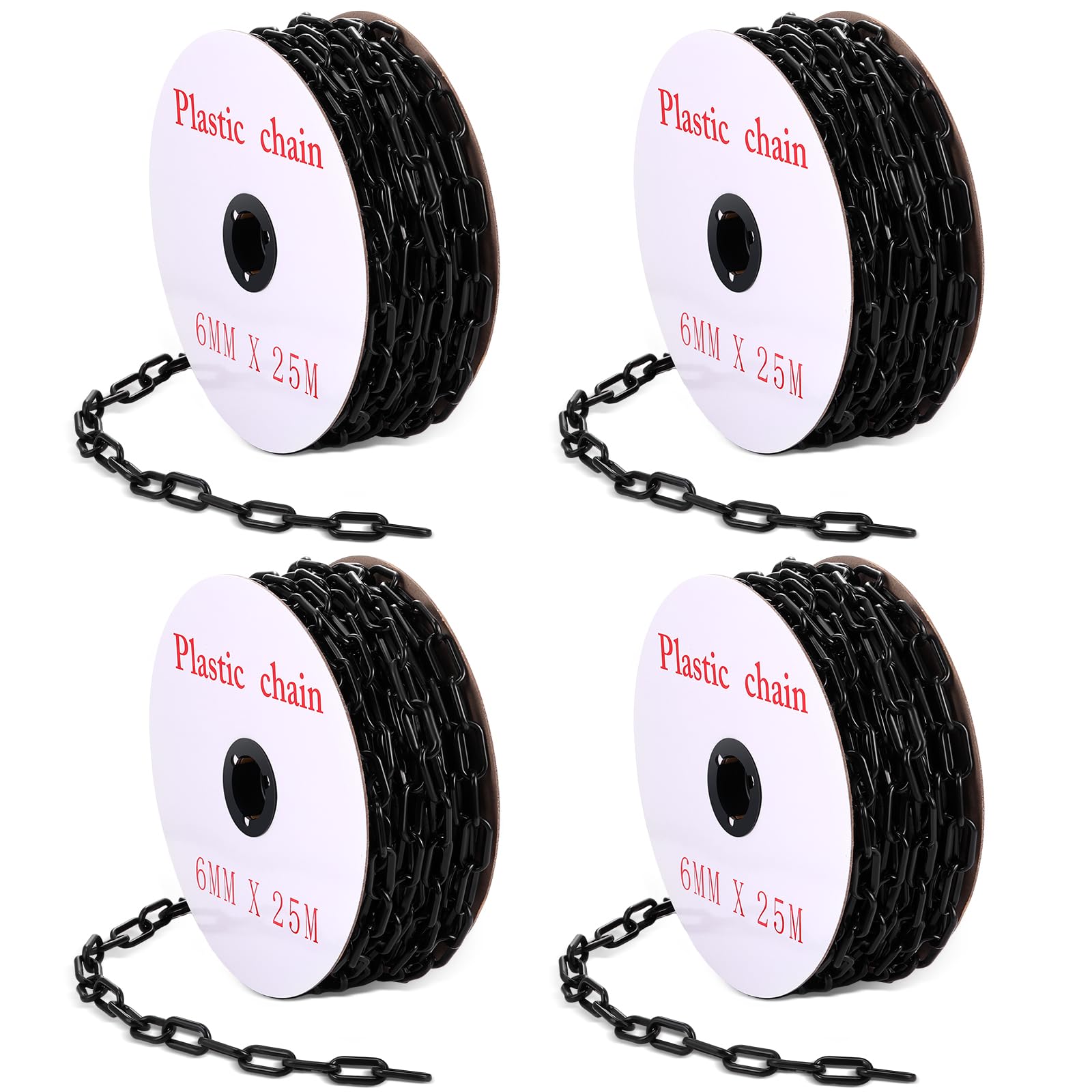 Sasylvia 328 Feet Safety Chain Barrier 4 Roll Black Plastic Chain Links Plastic Chain Fence, UV Protected, Weatherproof Safety Link for Crowd Control Parking Queue Line Halloween Decoration