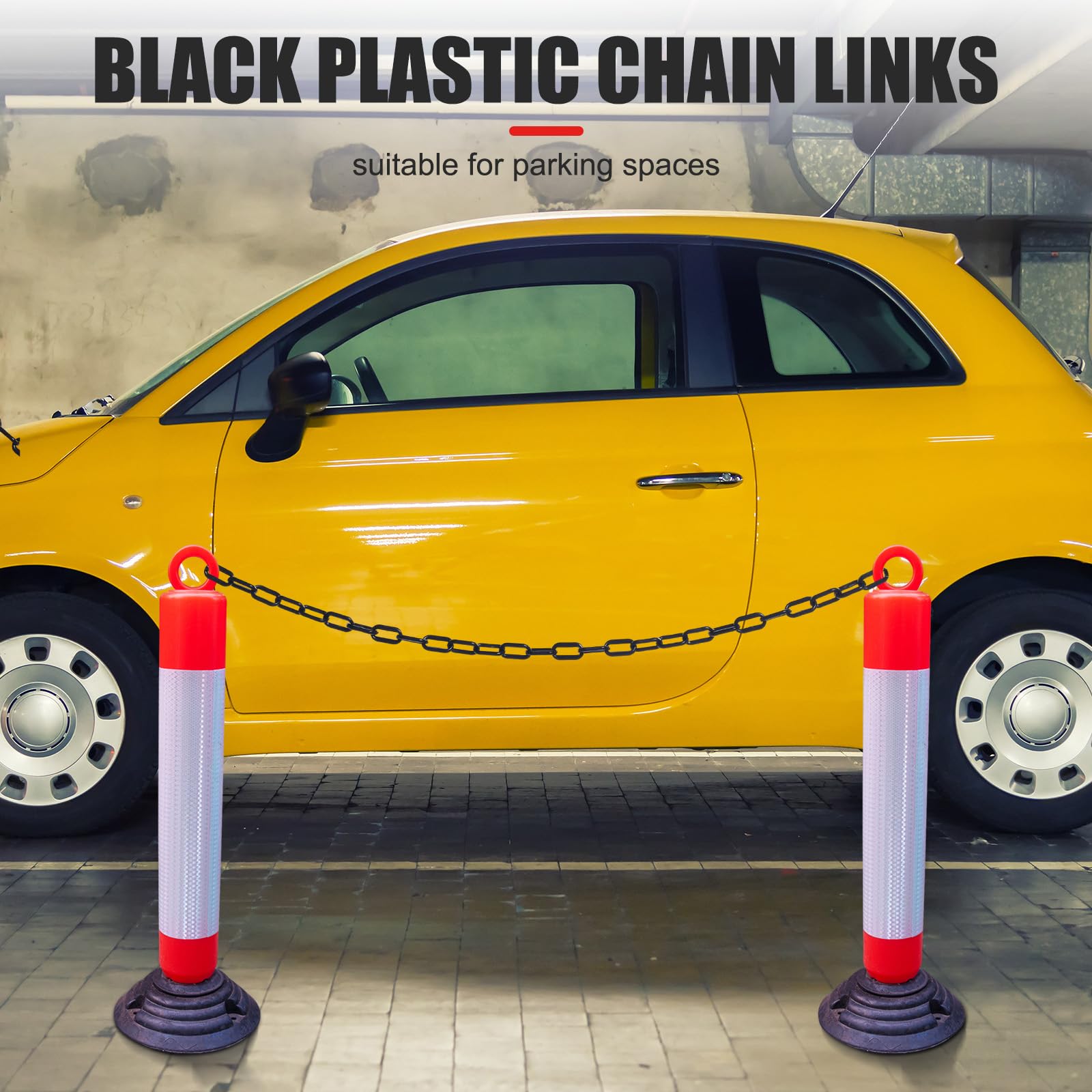 Sasylvia 328 Feet Safety Chain Barrier 4 Roll Black Plastic Chain Links Plastic Chain Fence, UV Protected, Weatherproof Safety Link for Crowd Control Parking Queue Line Halloween Decoration