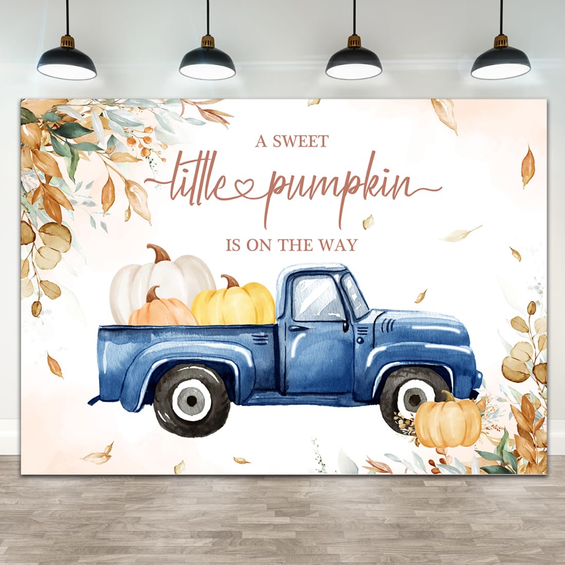 Wollmix Fall Little Pumpkin Baby Shower Decorations for Boy A Sweet Little Sweet Pumpkin is On The Way Backdrop Its a Boy Blue Truck Leaves Photography Background Autumn Party Banner Photo Booth 7x5ft