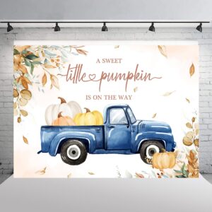 Wollmix Fall Little Pumpkin Baby Shower Decorations for Boy A Sweet Little Sweet Pumpkin is On The Way Backdrop Its a Boy Blue Truck Leaves Photography Background Autumn Party Banner Photo Booth 7x5ft