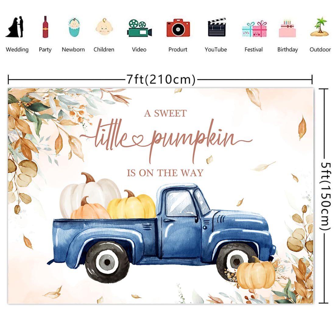 Wollmix Fall Little Pumpkin Baby Shower Decorations for Boy A Sweet Little Sweet Pumpkin is On The Way Backdrop Its a Boy Blue Truck Leaves Photography Background Autumn Party Banner Photo Booth 7x5ft